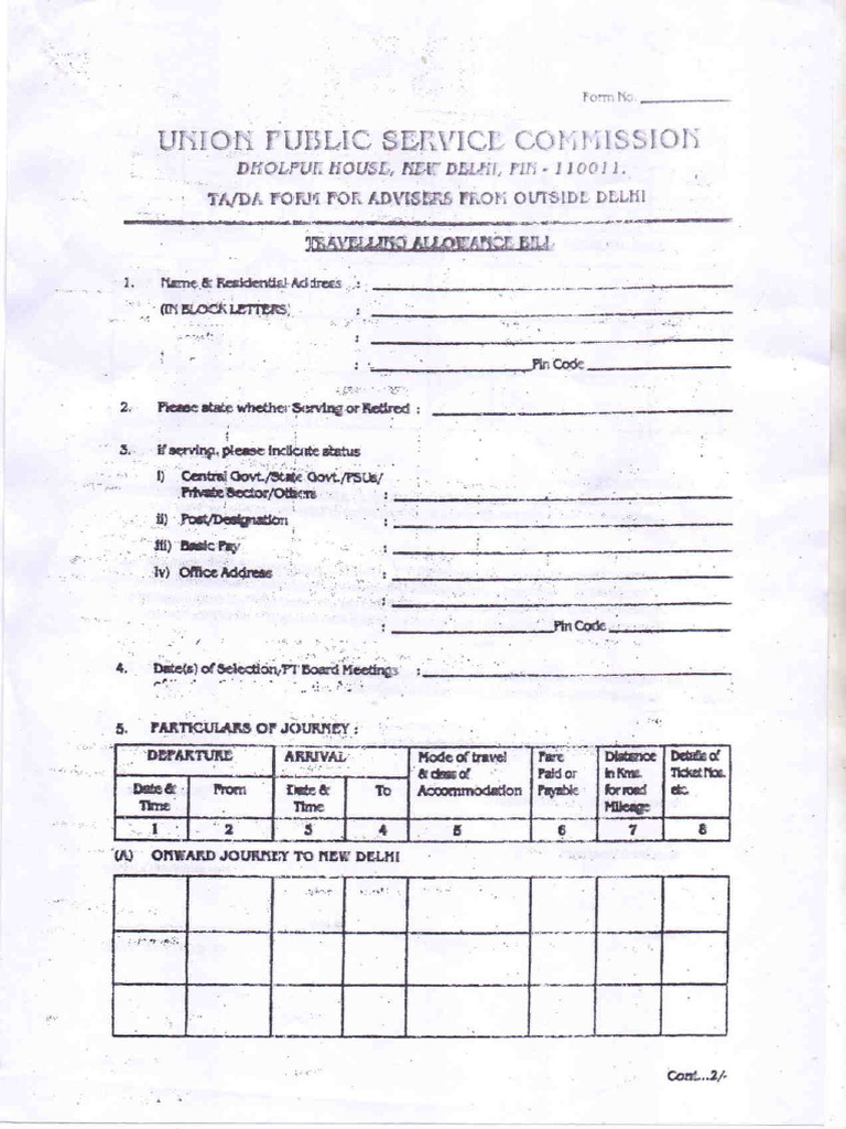 TA Form For Advisers From Outside Delhi | PDF