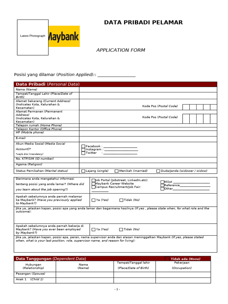 Application Form Maybank Indonesia_2020 Dec(1) | PDF