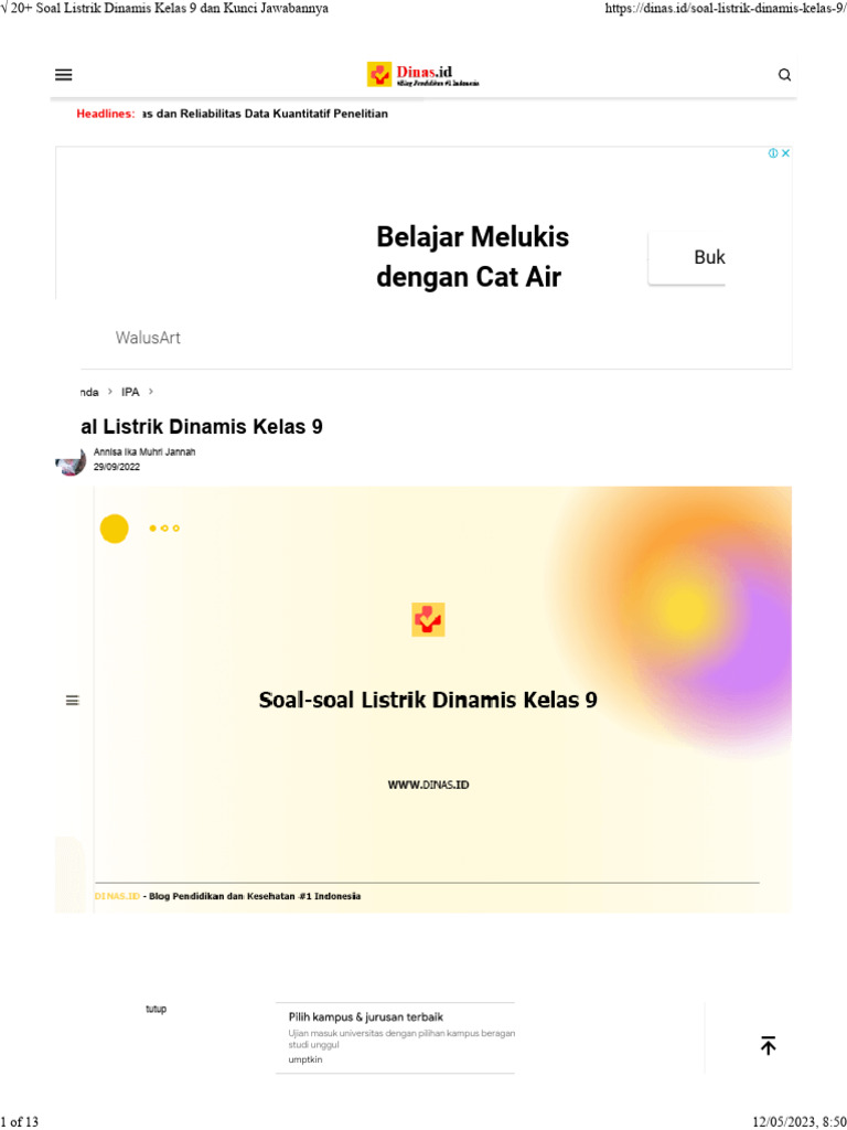 20+ Soal Listrik Dinamis Kelas 9 Dan Kunci Jawabannya | PDF