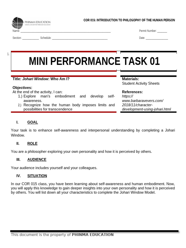 Cor 015 1ST Mini Performance Task | PDF