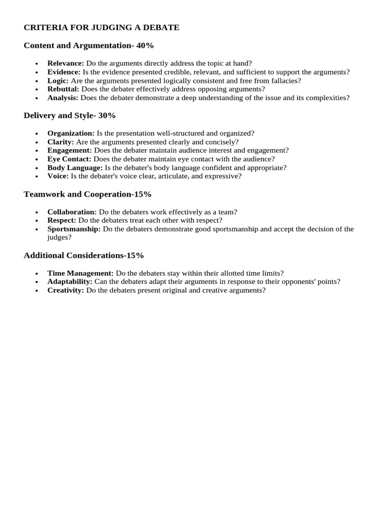 Criteria For Judging A Debate | PDF | Argument | Logic