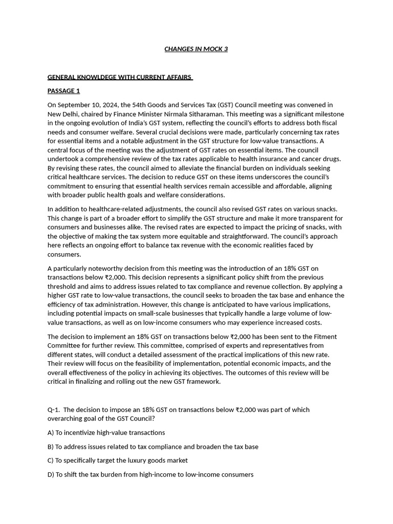 Changes in Mock 3 | PDF