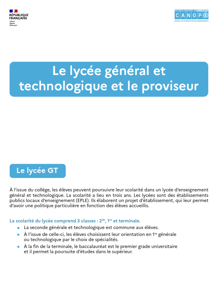 Le Lycee General Et Technologique | PDF
