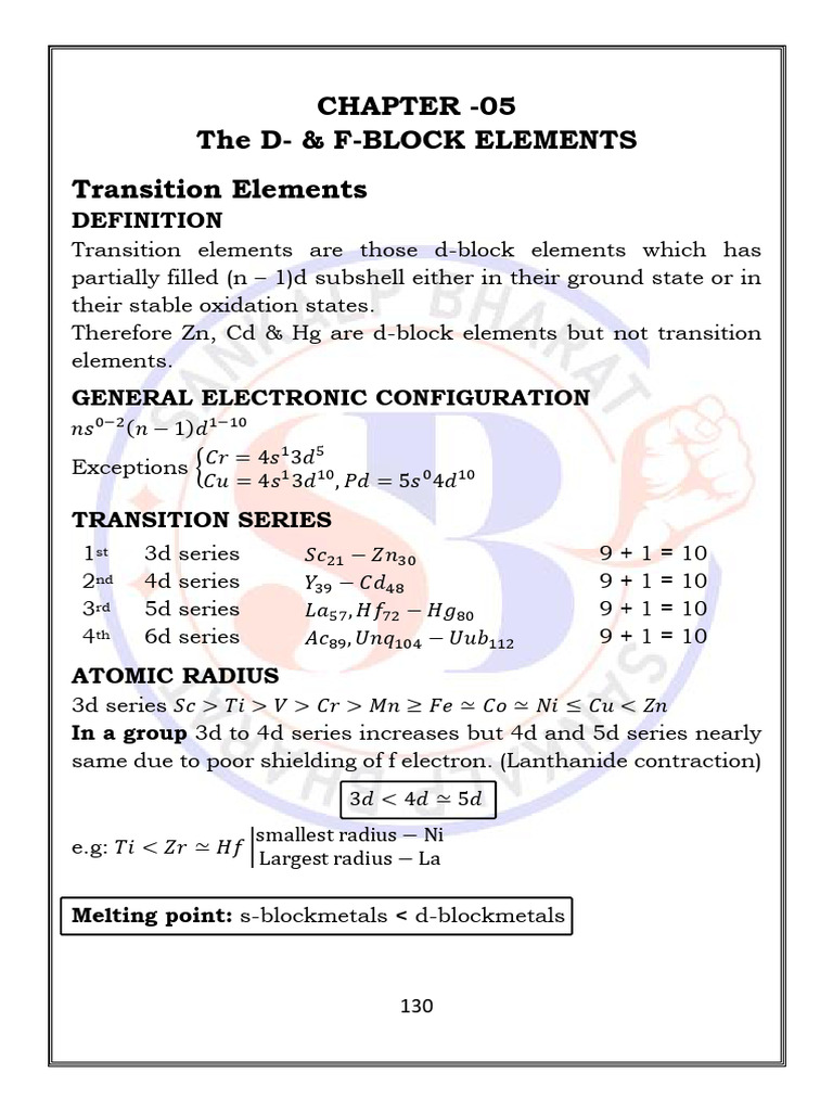 Electronic Configurations of d Block Elements | PDF | Lanthanide ...