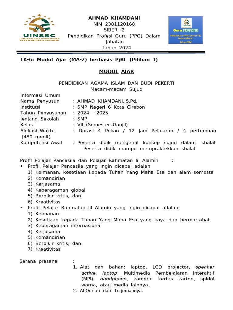 Tugas LK. 6 Lokakarya Penyusunan Modul Ajar PBL | PDF | Karier ...