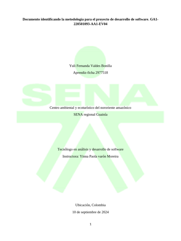Documento Identificando La Metodología para El Proyecto de Desarrollo de Software Yuli ...