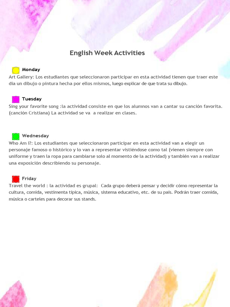 English Week Activities......... | PDF