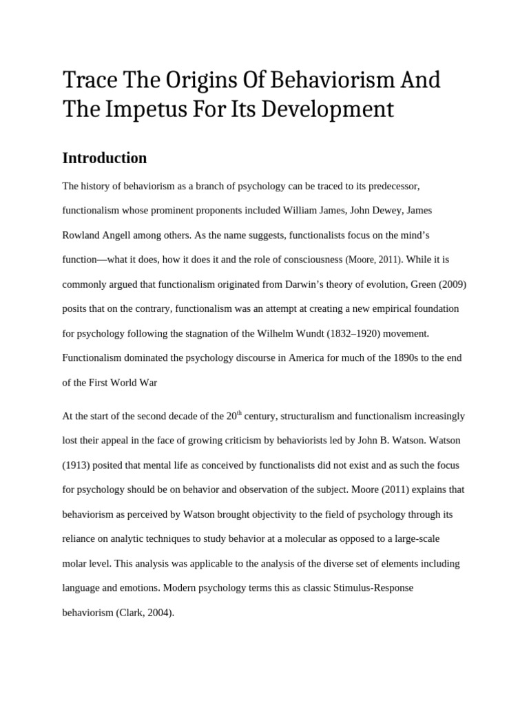 Trace The Origins of Behaviorism and The Impetus For Its Development | PDF