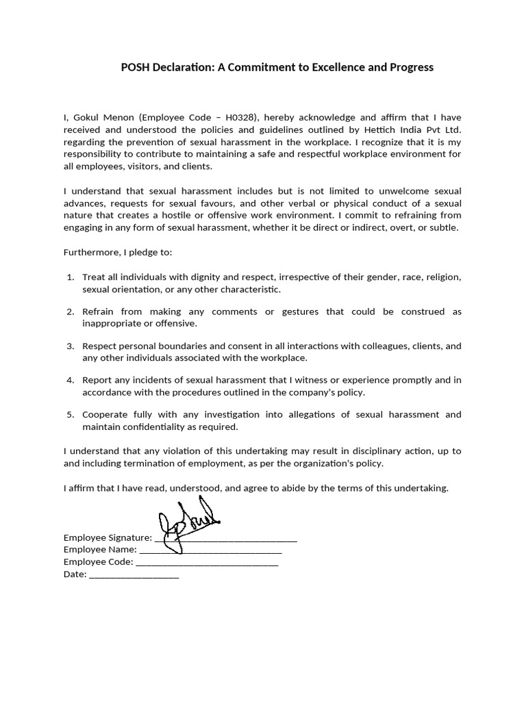 POSH Declaration | PDF