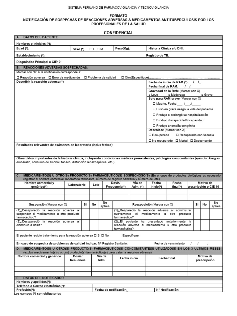 Farmacovigilancia-Notificación de Sospecha de Reacciones Adversas A Medicamentos-Formato - RA ...