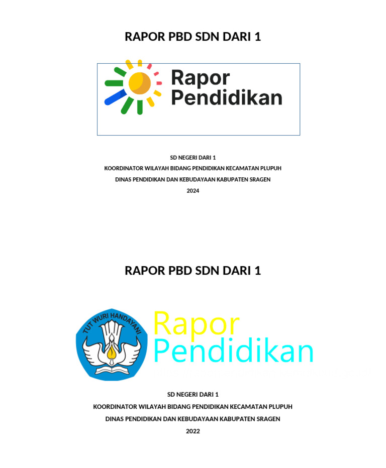 Cover Rapor PBD SDN Dari 1 | PDF