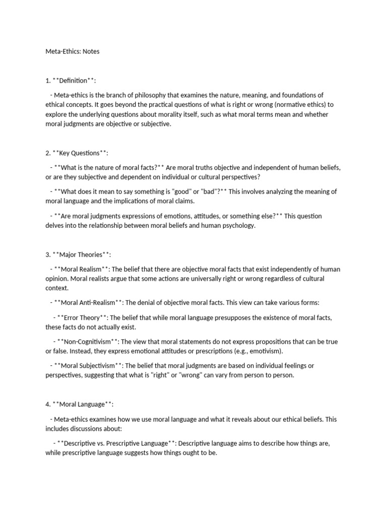 Meta-Ethics Notes | PDF
