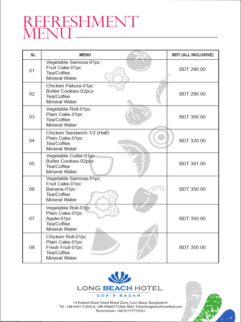 REFRESHMENT Menu - 2024 | PDF