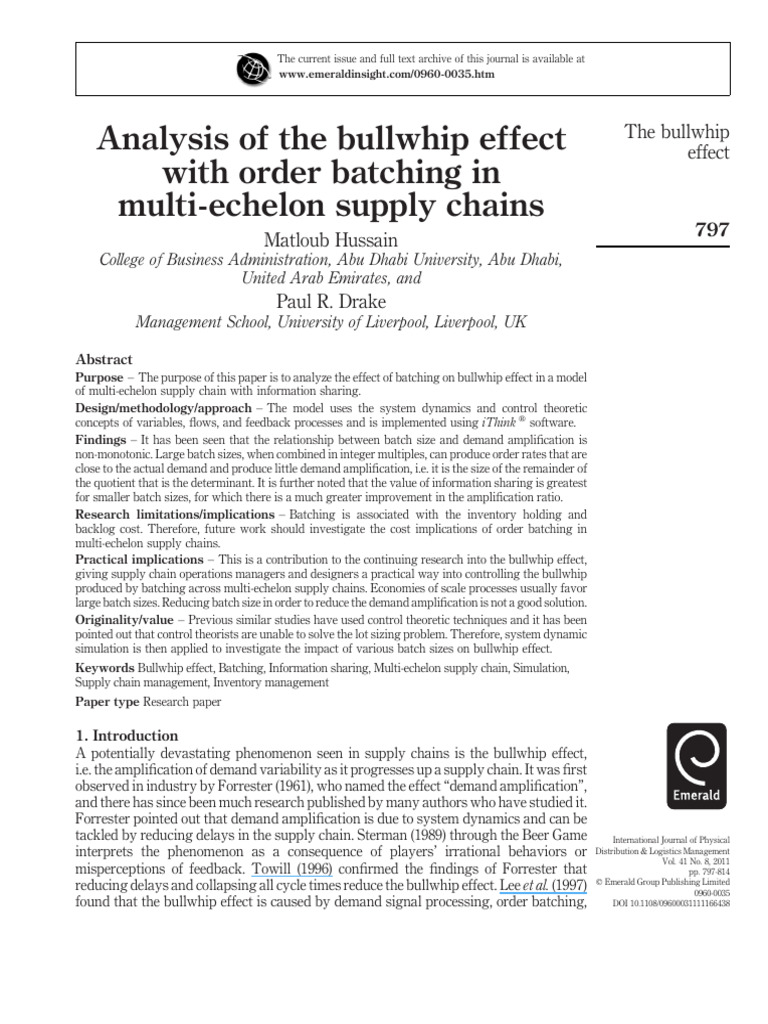 Analysis Of The Bullwhip Effect With Order Batching In Multi Echelon Supply Chains Paper Pdf 
