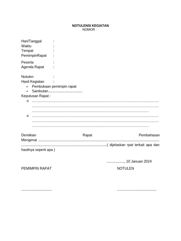 Contoh NOTULENSI KEGIATAN | PDF