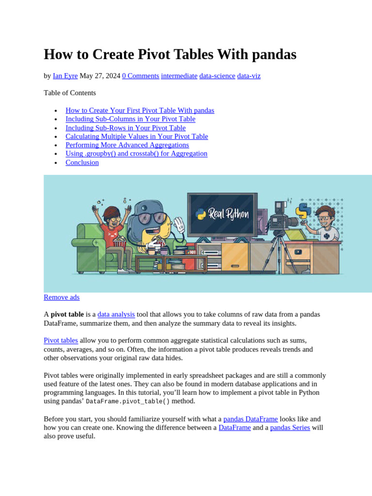 How To Create Pivot Tables With Pandas | PDF