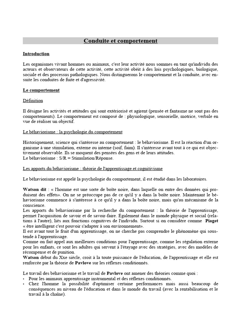 Conduite Et Comportement | PDF