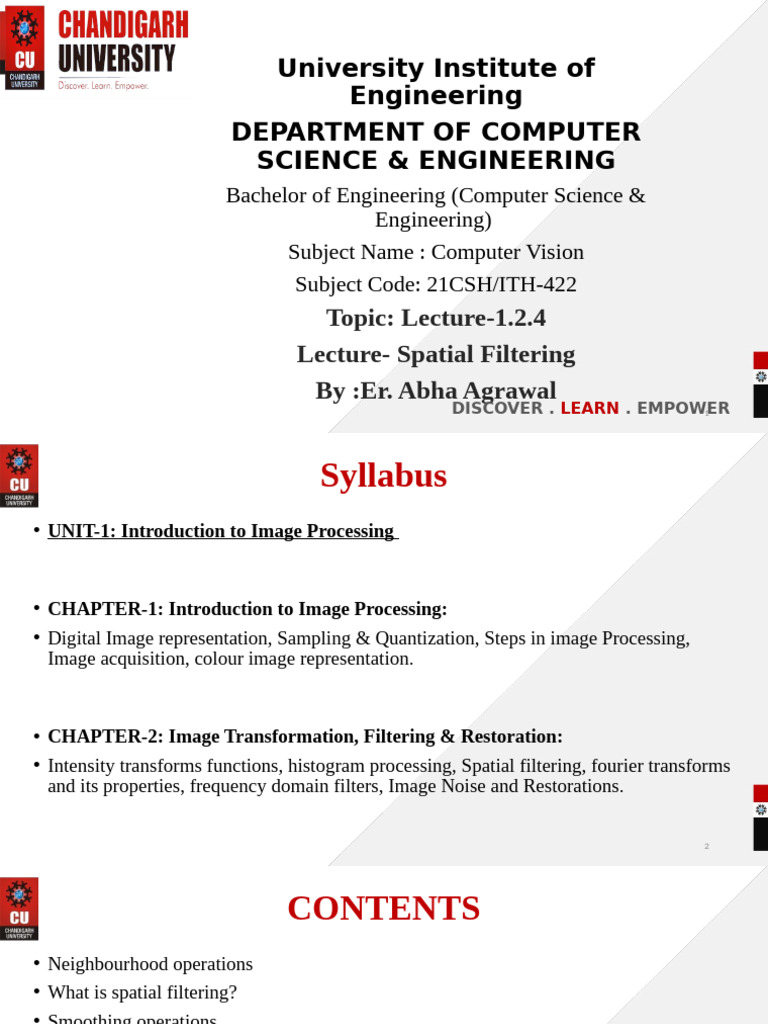 Computer Vision: Spatial Filtering | PDF | Signal Processing | Multidimensional Signal Processing