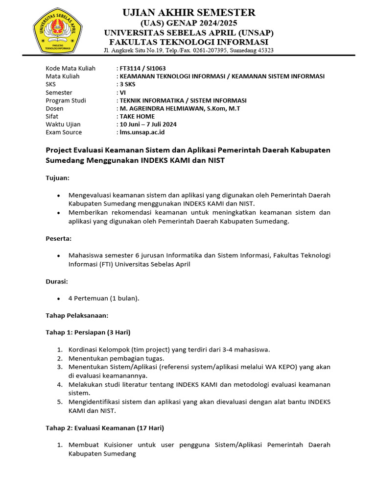 Project Evaluasi Keamanan Sistem Dan Aplikasi Pemerintah Daerah ...