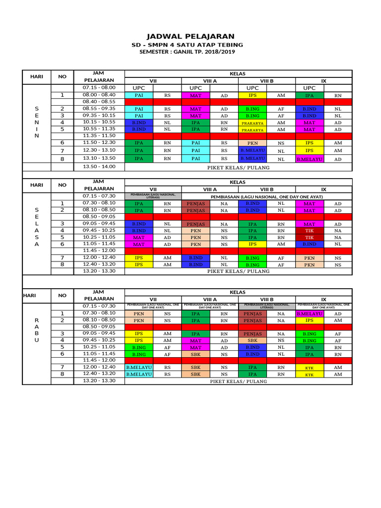 Jadwal Mengajar 2019-2020 | PDF