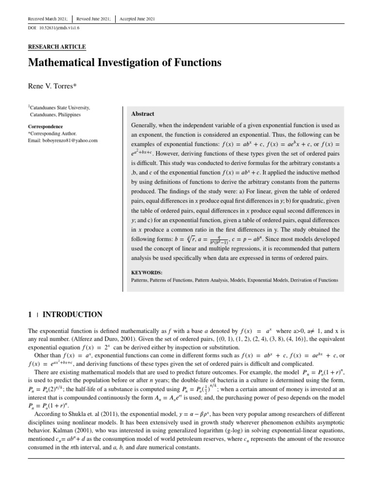 Mathematical Investigation Of Functions Pdf