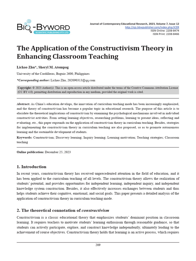 The Application of The Constructivism Theory in en | PDF