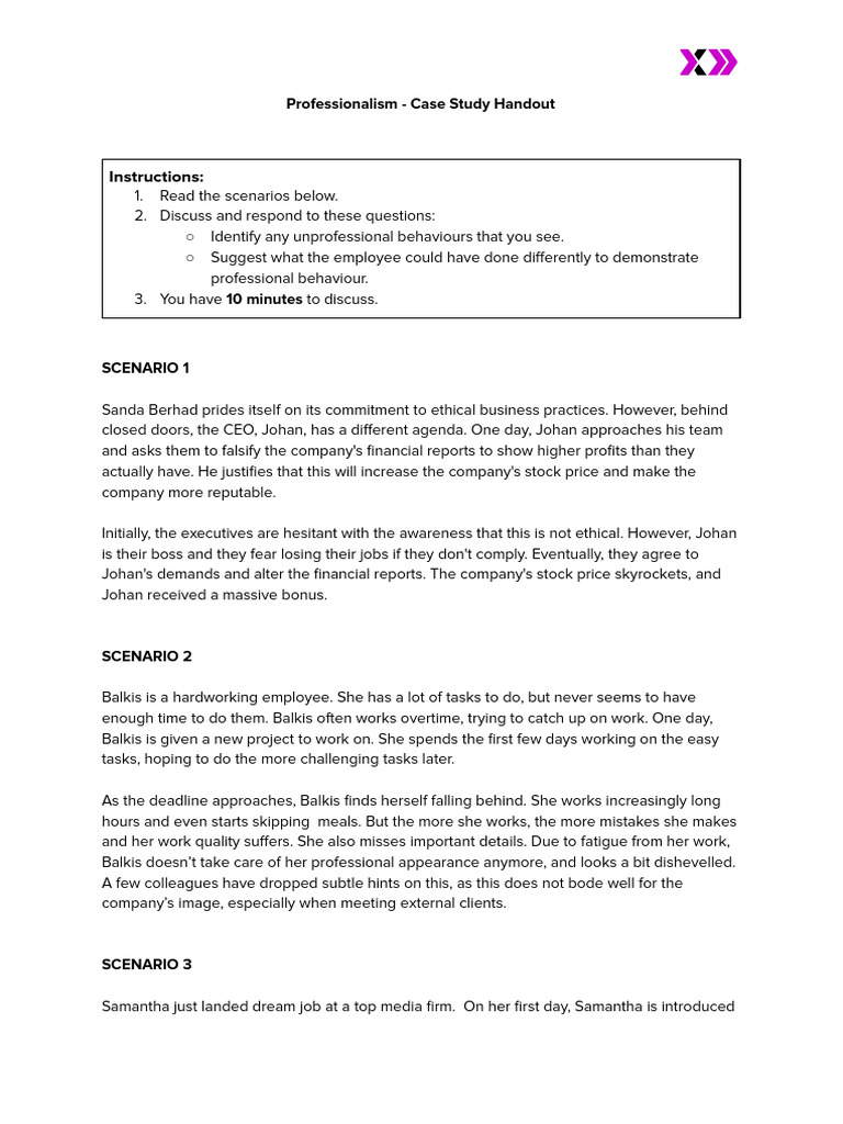 CST-9 - Professionalism Case Study Handout - VF | PDF