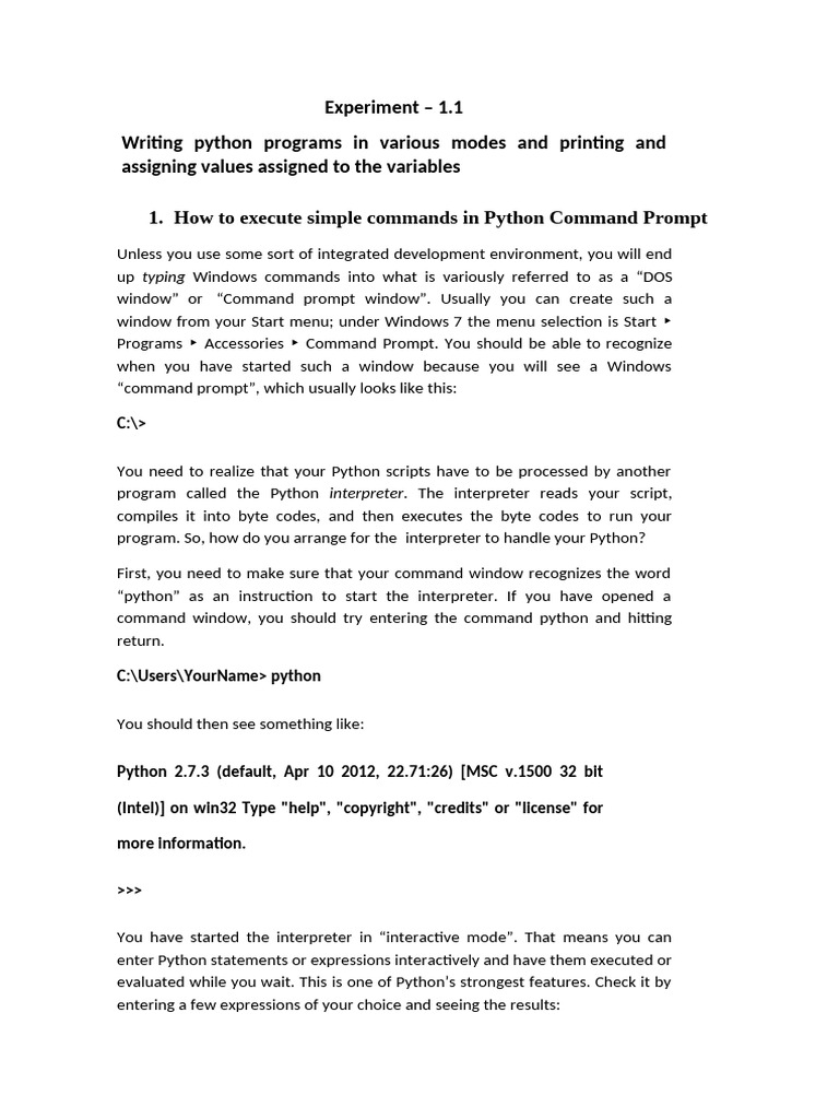 Experiment 1.1 | PDF | Python (Programming Language) | Teaching Methods ...