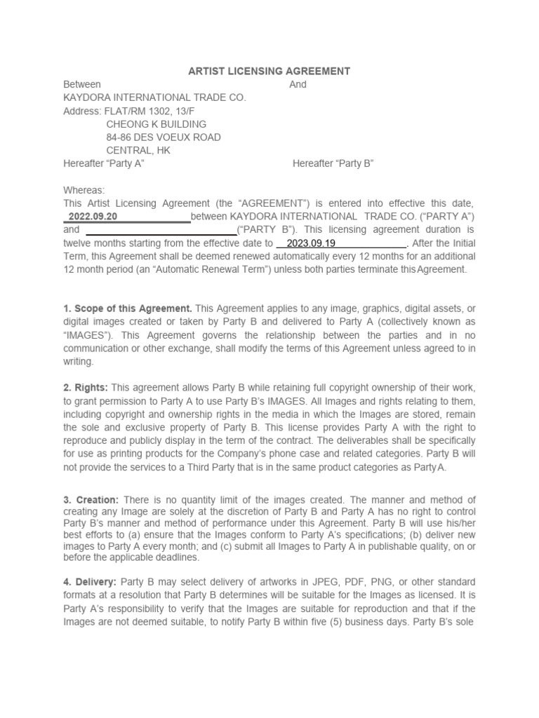 Artist Licensing Agreement - Neonart1984 | PDF