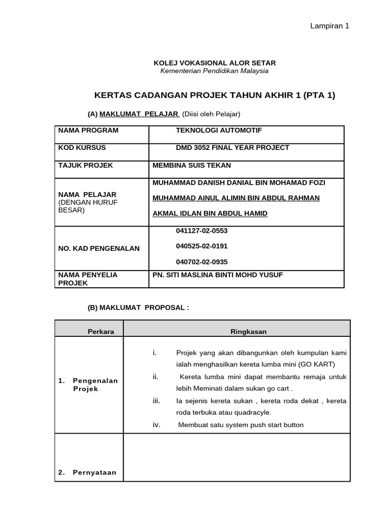 G PTA LAMPIRAN 1 - Kertas Cadangan (Proposal) PTA1 Edisi 2021 (BPLTV) | PDF