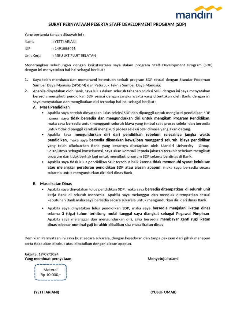 Lampiran 4 - Surat Pernyataan SDP 2024 | PDF