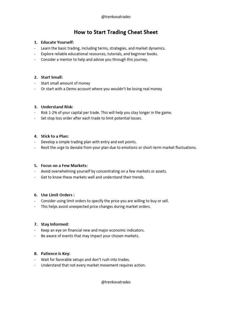 How To Start Trading Cheat Sheet | PDF