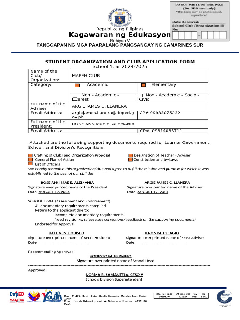 Student Organization and Club Application Form | PDF