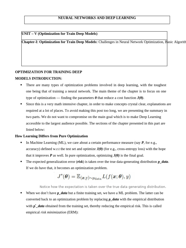 NN-DL Unit-V Chapter - I Optimization For Train Deep Models | PDF