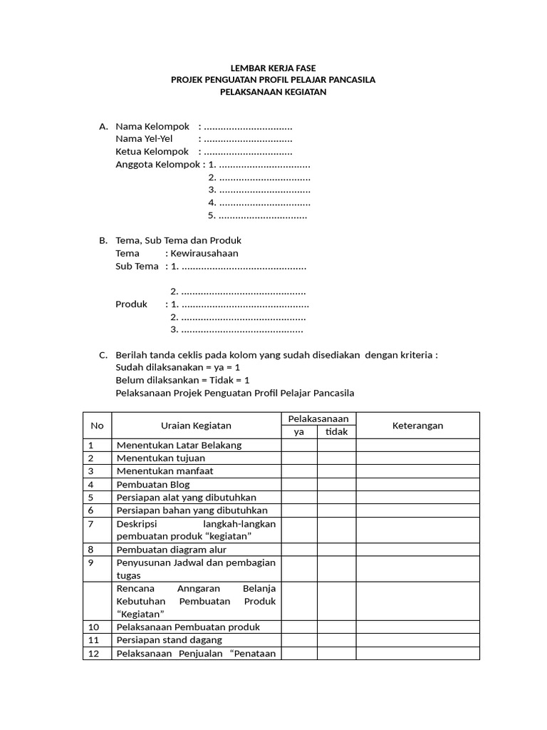 Lembar Monitoring Pelaksanaan Kegiatan | PDF