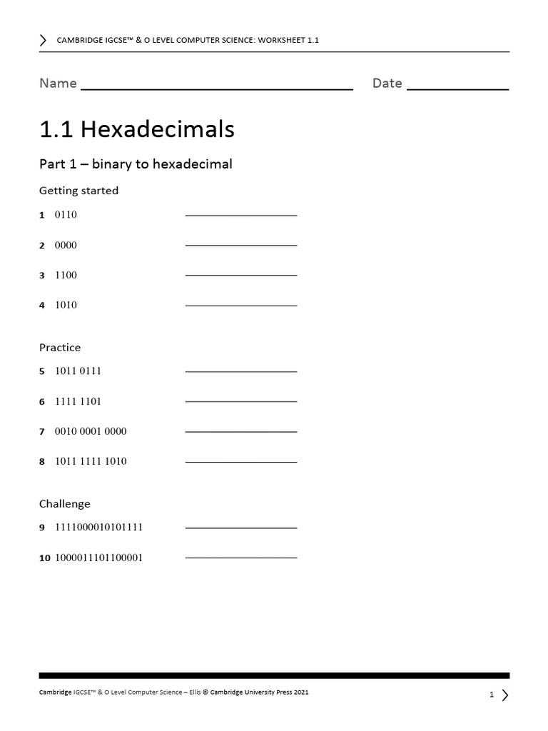 Igcse Compsci 2ed TR Worksheet 1.1 | PDF