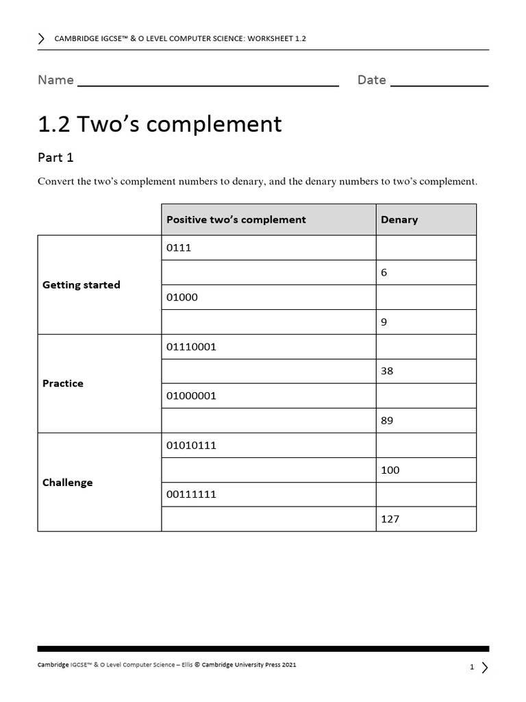 Igcse Compsci 2ed TR Worksheet 1.2 | PDF