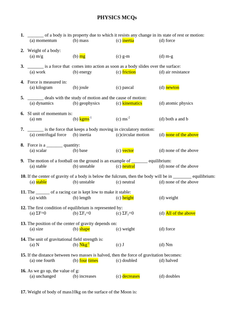 Physics Question Answers and MCQS | PDF