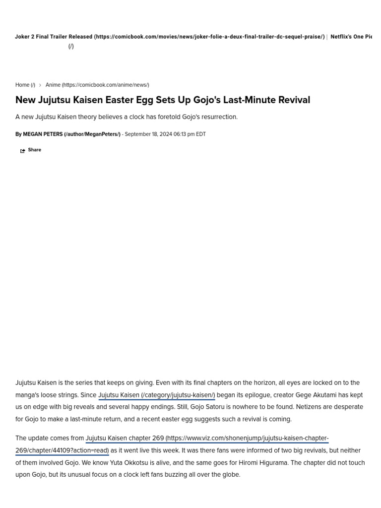 New Jujutsu Kaisen Easter Egg Sets Up Gojo's Last-Minute Revival | PDF