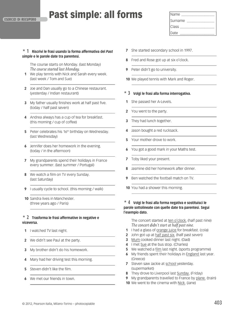 SSSG INGLESE Past Simple All Forms | PDF