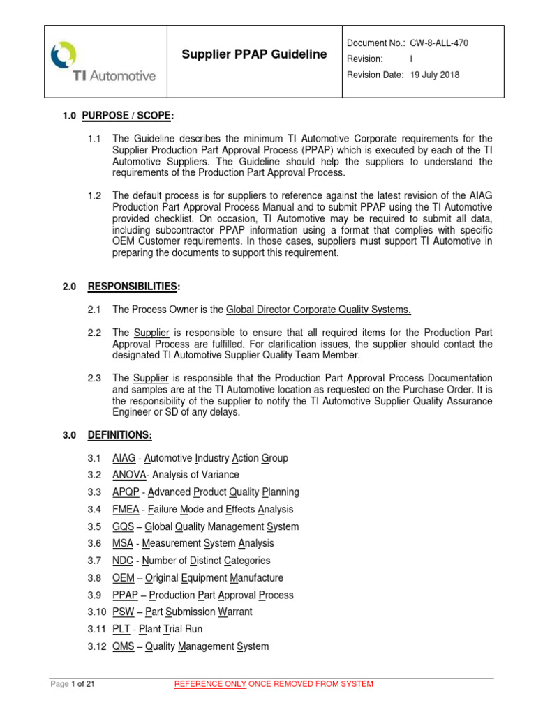 Supplier PPAP Guideline | PDF