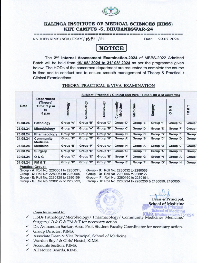 2nd Internal Assessment Examination - 2024 (MBBS - 2022 Admitted Batch ...