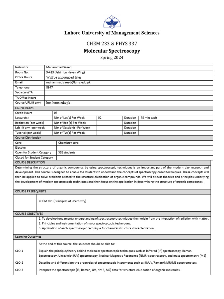 CHEM 233 - PHY 337 - Molecular Spectroscopy | PDF