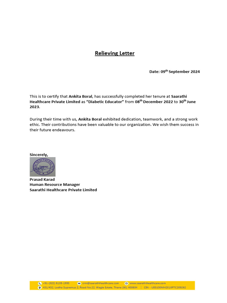 Releving Letter | PDF