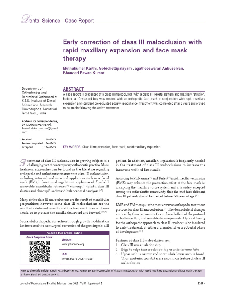 Early Correction of Class III Malocclusion With.11 | PDF