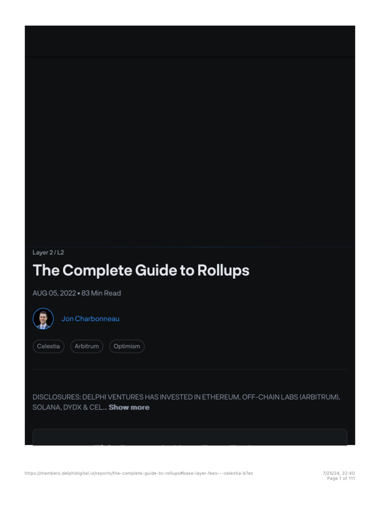 The Complete Guide To Rollups - Delphi Digital | PDF