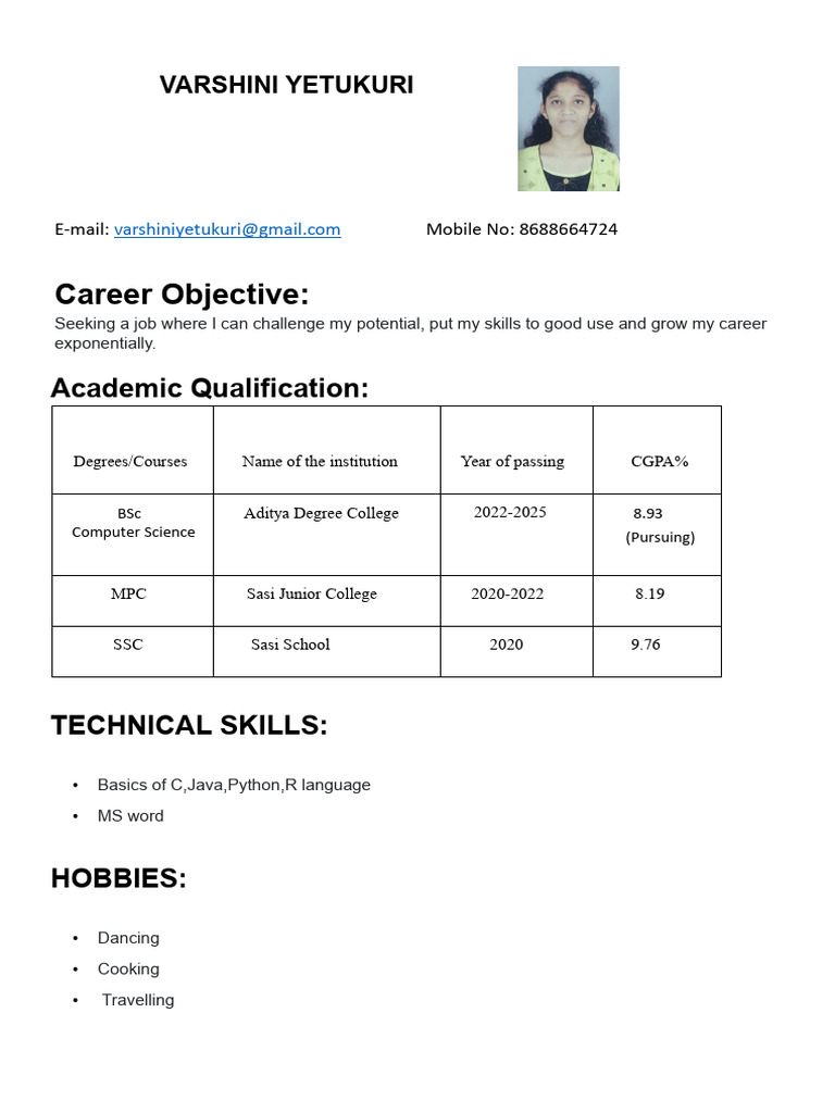 Varshini Yetukuri Resume | PDF