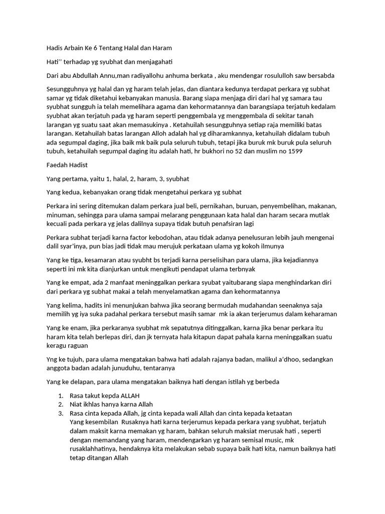 Hadis Arbain Ke 6 Tentang Halal Dan Haram | PDF
