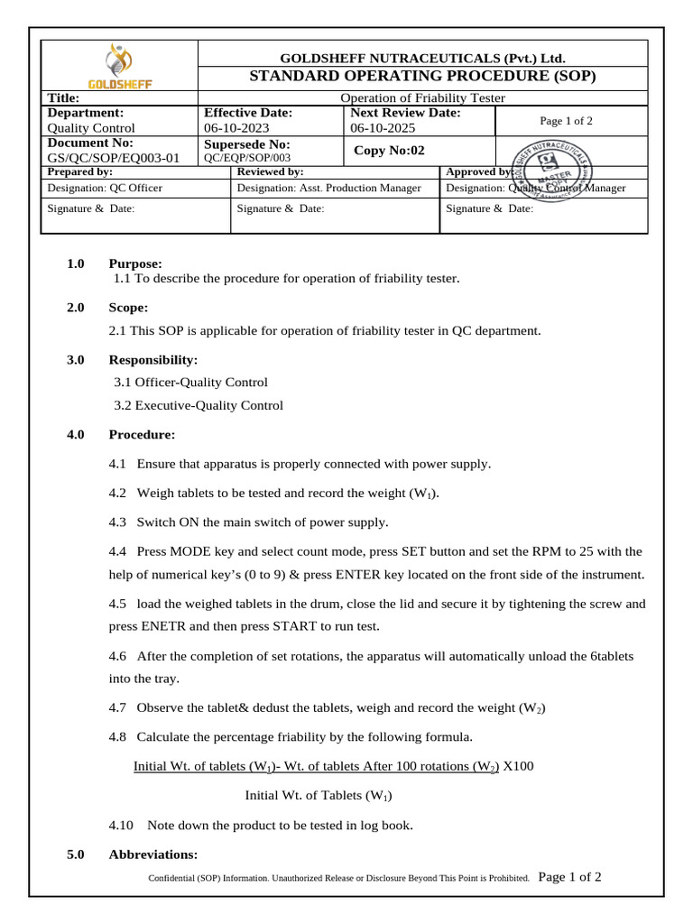 003-01 Operation of Friability Tester | PDF