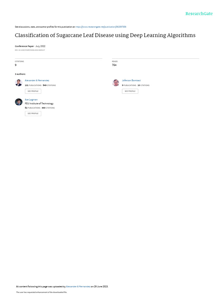 Classificationof Sugarcane Leaf Diseasesusing Deep Learning Algorithms | PDF